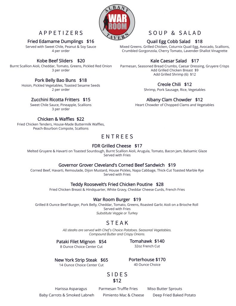 Menu - Albany War Room Tavern