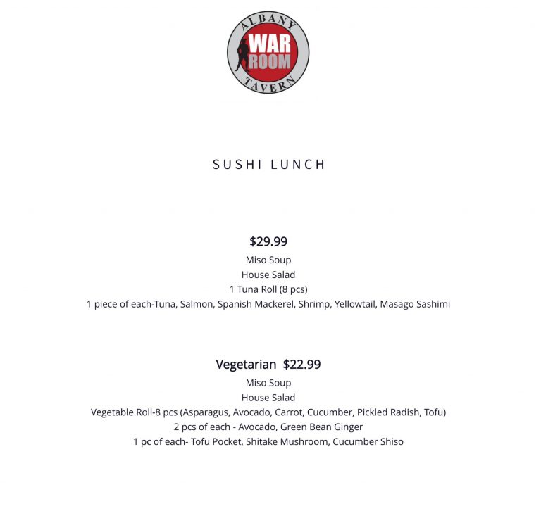 Menu - Albany War Room Tavern