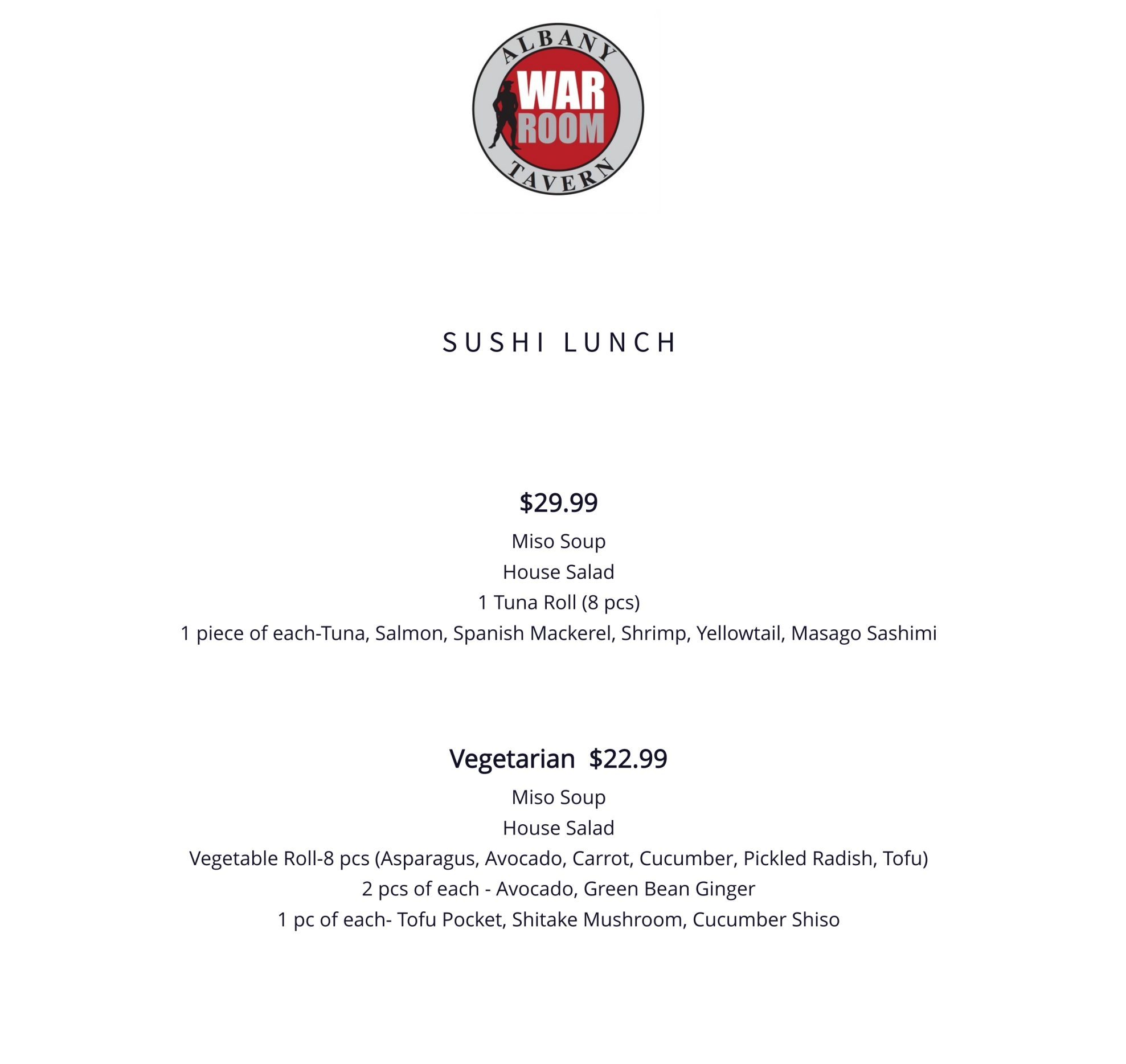 Menu - Albany War Room Tavern