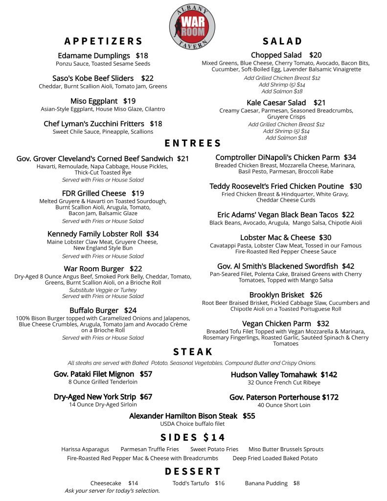 Menu - Albany War Room Tavern