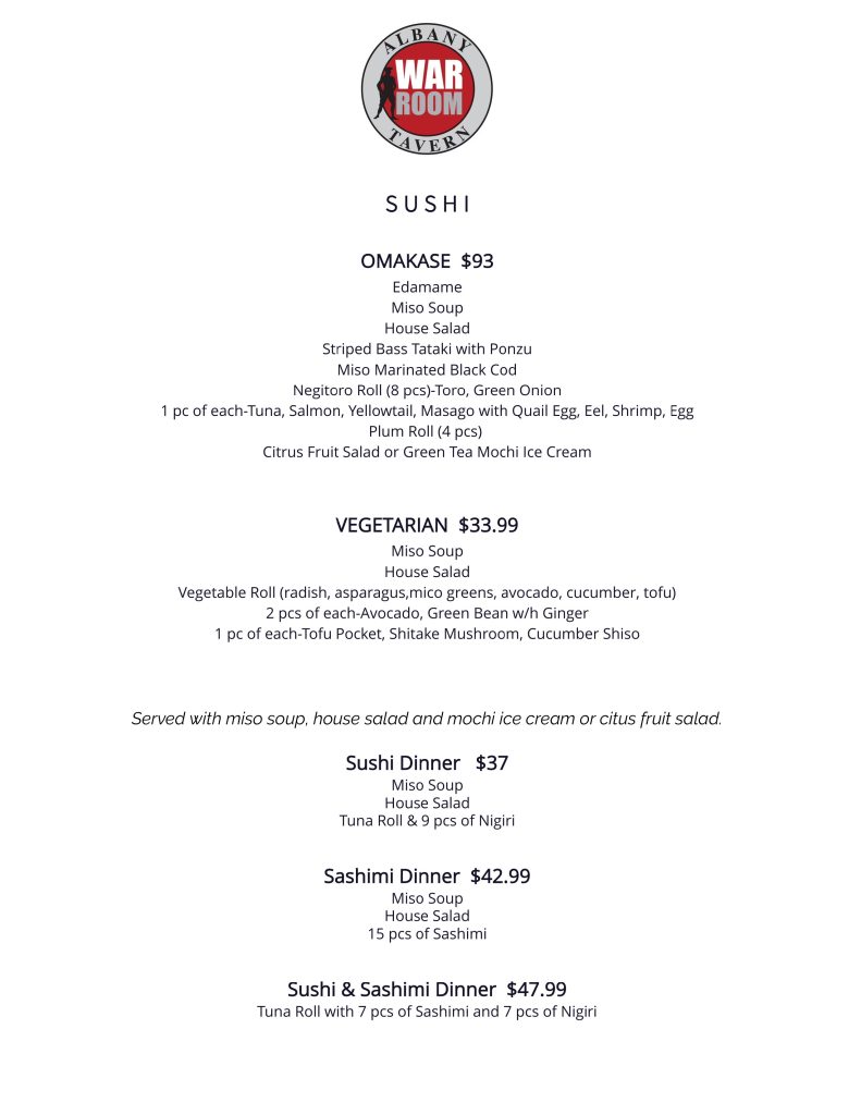 Menu - Albany War Room Tavern